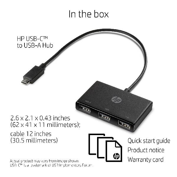 HP USB-C to USB-A Hub, USB 3.2 Gen 1 (3.1 Gen 1) Type-C, USB 3.2 Gen 1 ...
