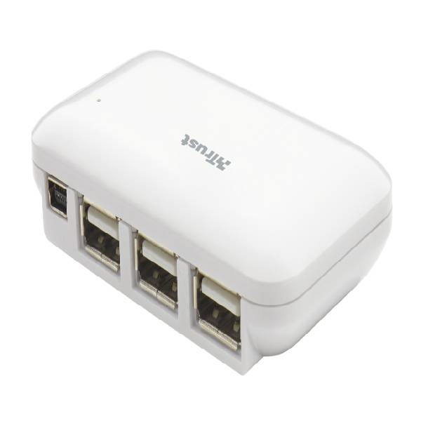 Trust 4 Port Slimline USB 2.0 Hub, 480 Mbit/s, White, Windows 7, Vista ...