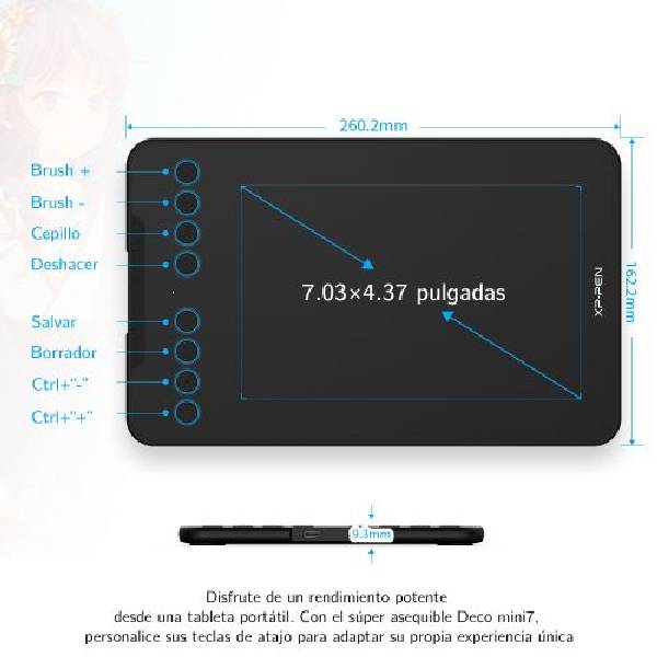 XPPen DECO MINI 7, Wired, 5080 lpi, 177.8 x 111.1 mm, USB, 1 cm, Pen